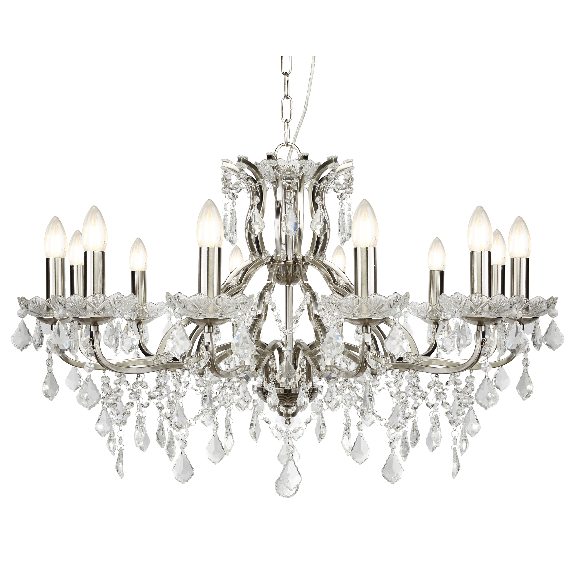 Searchlight 87312-12SS PARIS 12 LIGHT CHANDELIER, CLEAR CRYSTAL DROPS ...
