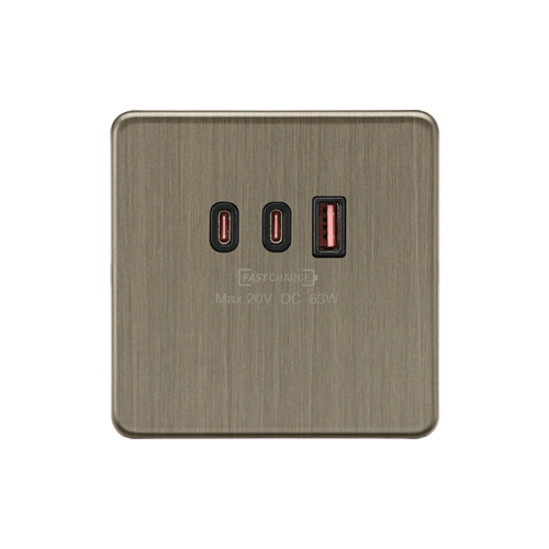 1G Dual USB-C and USB-A Charger Plate [20V DC 63W] - Antique Brass ...